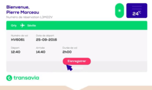 Transavia enregistrement en ligne en Français: Checkin en ligne
