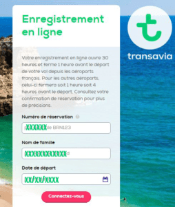 Transavia enregistrement en ligne en Français: Checkin en ligne